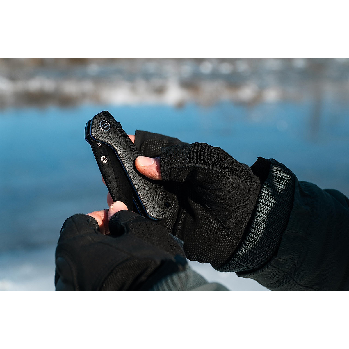 Holtzman's Gorilla Survival 'Straightback' Folding Knife featuring D2 Steel Blade and G10 Tactical Handle in Gift Box Set (Black+Blue)