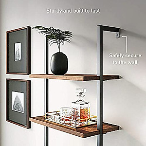 Wall Mounted Ladder Shelf with Drawers, 4 Tier Ladder Bookshelf with Metal Frame and Wood Shelf, Vintage Learning Bookcase for Living Room, Bedroom, Office (23.6" W x 11.8" D x 70.8" H, Rustic Brown)