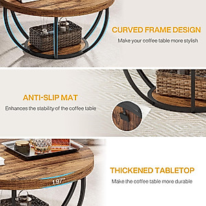 Tribesigns Round Coffee Table, 31.7" Wooden 2-Tier Circle Coffee Table with Storage Shelves, Modern Accent Cocktail Table Center Table for Living Room, Rustic Brown