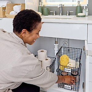 iDesign Classico Storage Basket with Handles for Pantry, Kitchen, Bathroom, Countertop, and Desk Organization, Stackable-Small