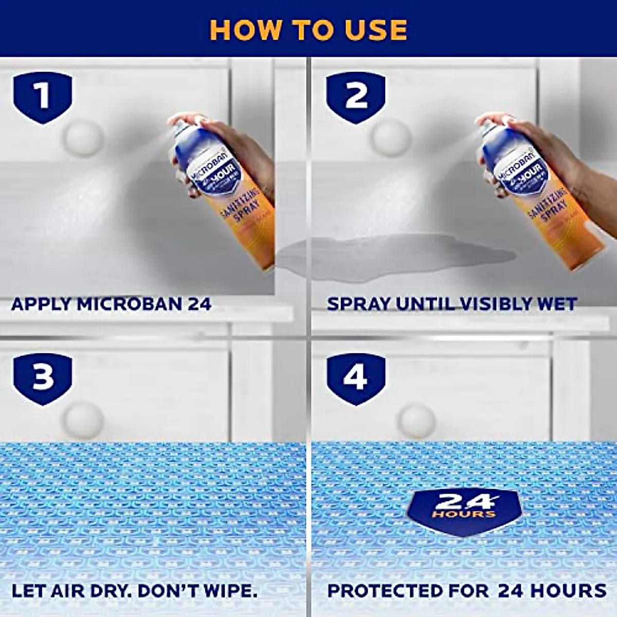 Microban Disinfectant Spray, Travel Size 24 Hour Sanitizing Spray, Citrus Scent, 4 Count (2.8oz Each)