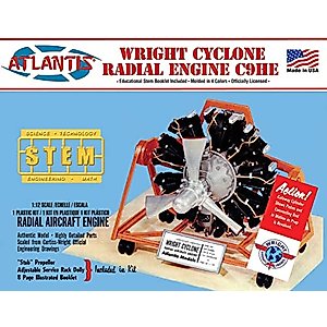 Atlantis STEM Wright Cyclone Engine 1/12 Scale Plastic Model kit Made in The USA