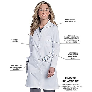 Landau womens Landau Relaxed Fit 5-pocket 4-button Full-length for Women 3153 Medical Lab Coat, White Twill, 16 US