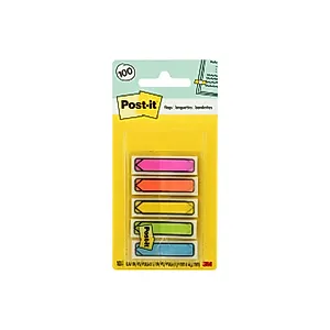 Post-it Arrow Flags, Assorted Bright Colors, .47 in. Wide, 100/On-the-Go Dispenser, 1 Dispenser/Pack, (684-ARR2)