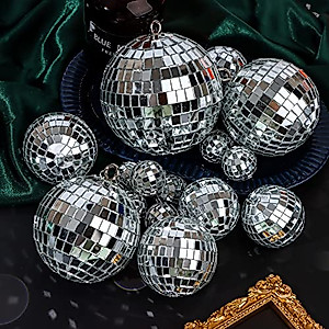 66 PCS Mirror Disco Ball for Party, 3.94/3.15/2.36/2/1.18 Inches Silver Hanging Disco Ball Reflective Glass Disco Ball for Christmas Tree Ornament Holiday Party Home Decorations
