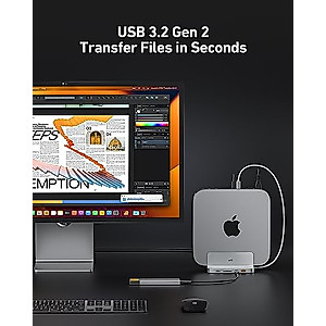 uni Mac Mini Dock, 5-in-1 Hub Stand 10Gbps Super Fast SSD Enclosure[Aluminum Vertical], USB 3.2 USB-C & USB-A, Micro SD & SD Card Reader Compatible with M.2 NVMe/SATA(Not Included)
