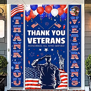 3pcs Memorial Day Decorations Banner Decorations Thanks You Veterans Porch Sign Banner Door Cover Decorations for Welcome Hanging Home Outdoor Indoor Wall Decor