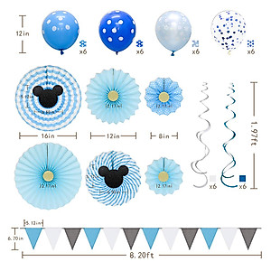 Meiduo Mouse Birthday Party Supplies Blue Baby Shower Decorations for Boy Room Decor Classroom Decoration