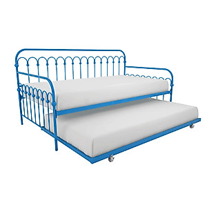 Novogratz Bright Pop Metal Daybed with Roll Out Trundle - Chic, Stylish, Space-Saving Design - Includes Sturdy Steel Slats