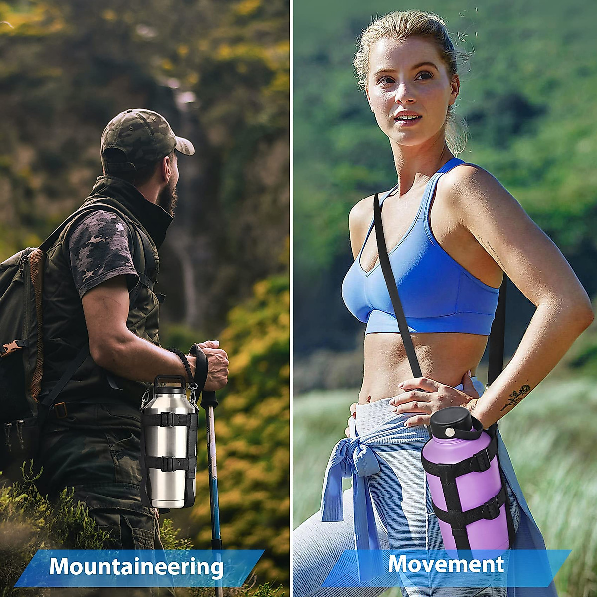 QICAIPO Water Bottle Holder with Strap And Paracord Handle, Crossbody Water Bottle Carrier Sling Bag For 40oz 64oz Jugs