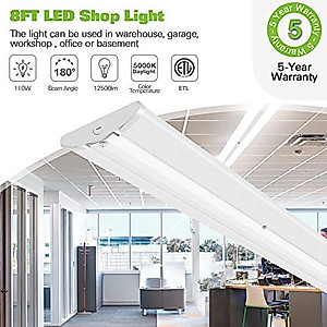 hykolity 110W 8FT LED Shop Lights Ultra Slim LED Wraparound, 12600lm 5000K LED Strip Lights, Flush Mount Warehouse Garage Office Ceiling Light Fixture, 8 Foot Fluorescent Tube Replacement - 4 Pack