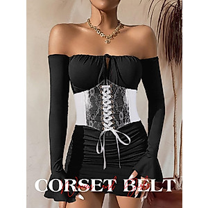 Asooll Fashion Elastic Corset Belt Wide Lace Waist Belt Party Club Prom Clothing Waist Corset for Women and Girls(White)