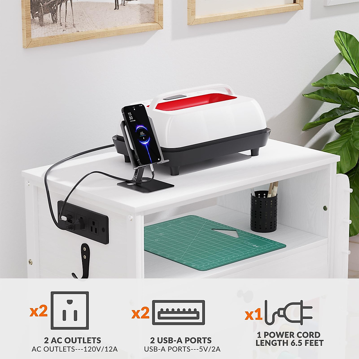 SEPTBOT Rolling Craft Storage Cart with Power Outlet and 23 Vinyl Roll Holders, Craft Rolling Storage Organizer Compatible with Cart Machines, Craft Organization and Storage Cart for Home Office