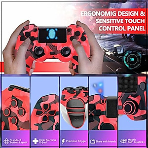 Dliaonew Wireless Controller for PS4, 2 Pack Remote Control Compatible with PS4/Slim/Pro with Dual Vibration/Audio/Six-axis Motion Sensor/Game Joystick - Camo Red + Camo Green