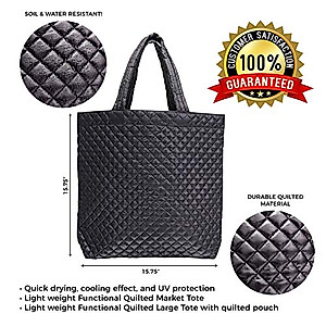 CLARANY Comfortable light weight quilted Market Tote water repellent Color Black