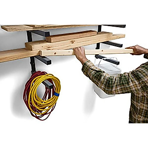 BORA Wood Organizer and Lumber Storage Metal Rack with 4-level Wall Mount - Indoor and Outdoor Use, Black & Gray - PBR-004B