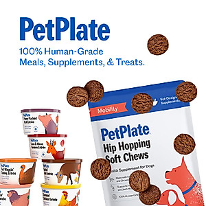 PetPlate Hip Hopping Soft Chews for Dogs, Hip and Joint Supplements, Organic and Human-Grade Ingredients, Mobility Support, Pet Supplies (Pack of 1, 9.8 Ounce)