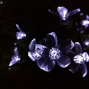 Cherry Flower Outdoor Solar String Lights, 39.4FT 12M 100LEDS Fairy Blossom Christmas Lights Decorative Lighting for Indoor, Home, Garden, Patio, Lawn, Party and Holiday Decorations (White)