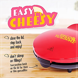 Taco Tuesday Deluxe 10" 6-Wedge Electric Quesadilla Maker with Extra Stuffing Latch, Red