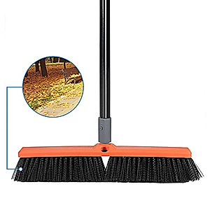 18inch Push Broom Outdoor - Heavy Duty Broom for Driveways, Sidewalks, Patios and Deck Cleans Dirt, Debris, Sand, Mud, Leaves and Water-18 Wide Bristles