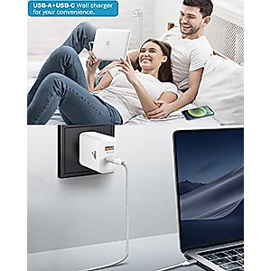 USB C Wall Charger, Aioneus 20w USB C Power Adapter, PowerPort PD iPhone Fast Charging Block, Dual Port for iPad/iPad Mini, iPhone 13/13 Mini/13 Pro/13 Pro Max/12/11, Pixel, Galaxy, and More（White）