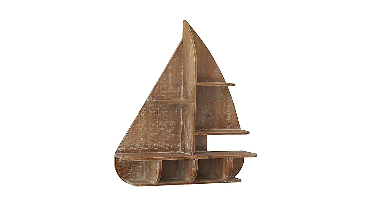 Deco 79 Nautical Wood Sail Boat Wall Shelf - 8 Cubbies