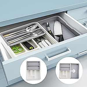 Suwimut 2 Pack Expandable Drawer Organizer, Flatware Drawer Tray Silverware Organizer Utensil Holder Cutlery Tray with Drawer Dividers for Kitchen Utensils and Flatware, Office, Bathroom
