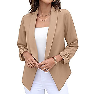 GRECERELLE Women's Office Blazer Jackets Long Sleeve Open Front Cardigan Casual Cropped Blazer Work for Women Khaki-10