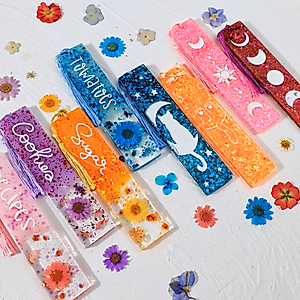 LET'S RESIN Bookmark Resin Molds Silicone 1.5'' Wide, Blank and Cat Moon Pattern Silicone Bookmark Molds Kit with 20pcs Tassels, Rectangle Bookmark Molds for Epoxy Resin Casting Crafts