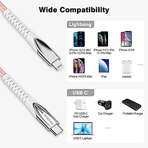 WFVODVER USB-C to Lightning Cable [MFI Certified] 10FT/3M iPhone 12 Nylon Braided Type C Fast Charging Cable Compatible with iPhone 12/12Mini/12 Pro/11/11Pro/11 Pro Max/X/XS/XR/XS MAX (Pink)