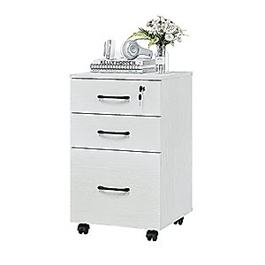 YQ FUNLIS 3 Drawer Mobile File Cabinet with Lock Under Desk Storage Drawers Small File Cabinet for Home Office,White