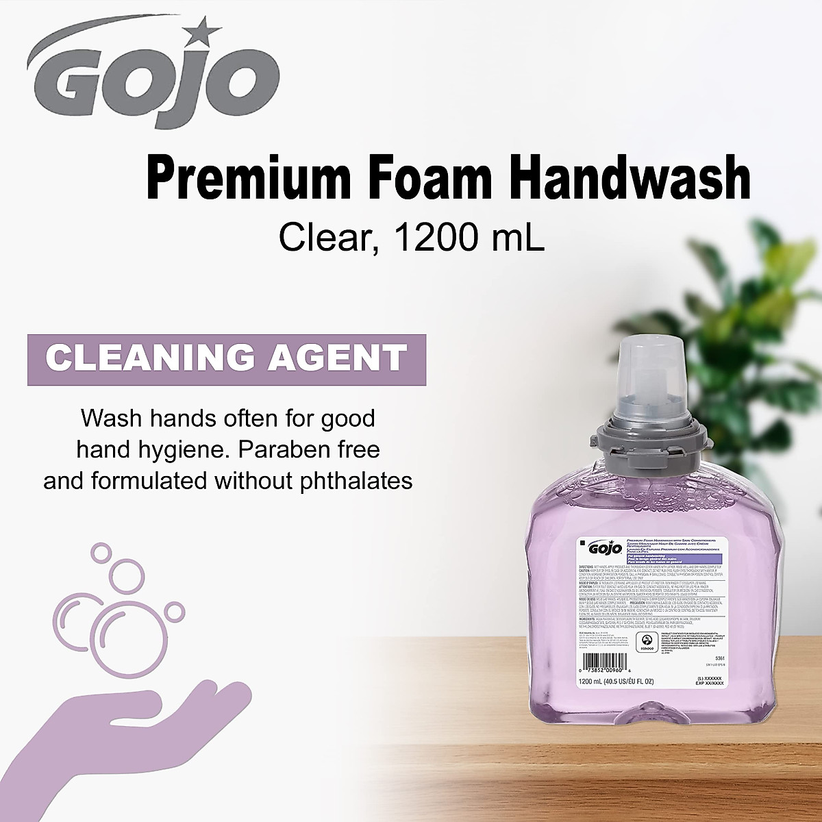 Gojo Premium Foam Handwash with Skin Conditioners, Cranberry Scent, EcoLogo Certified, 1200 mL Foam Hand Soap Refill TFX Touch-Free Dispenser (Pack of 2) – 5361-02