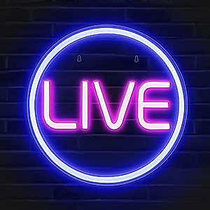 Lumoonosity LIVE Neon Signs - LED Live On Air Neon Lights for Twitch, Tiktok, Youtube Streamers/Gamers - Cool Live Streaming/Recording Sign - Round Led Sign for Studio, Wall, Bedroom, Game Room Decor