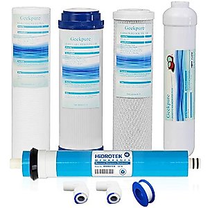 Geekpure 5 Stage Reverse Osmosis Replacement Filter Set with 50 GPD Membrane -Standard 10 Inch