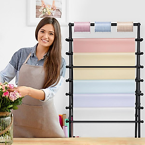 Ribbon Organizer,15 Tier Metal Vinyl Rolls Holder,Double-Sided Christmas Gift Wrapping Craft Ribbon Storage Shelf for Craft Room Cake Shop Flower Store,Tie Scarf Rack Belt Towel Holder