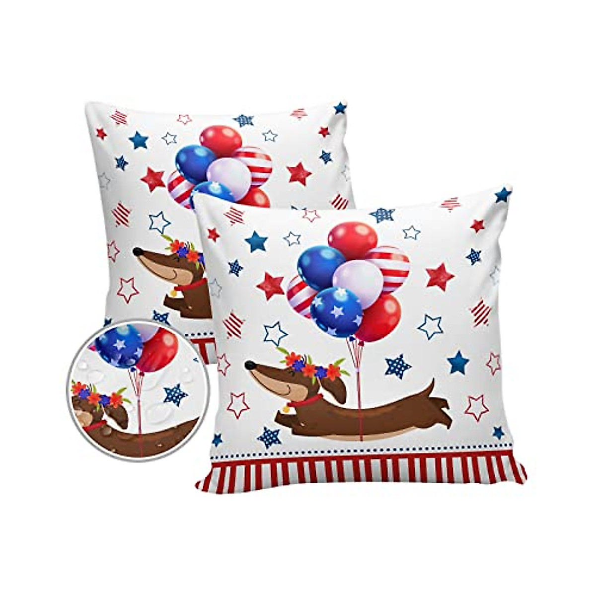 Vandarllin Outdoor Throw Pillows Covers 18X18 Set of 2 Waterproof American Flag Decorative Zippered Lumbar Cushion Covers for Patio Furniture, Stripes Sausage Dog