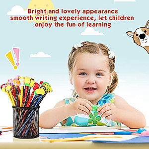 100 Pieces Animal Pencils Cartoon Pencils Kids Pencils with Erasers Fun Wooden Animal Pencils Fancy Stripe Pencil with Cute Animal Eraser for School Office Classroom Supplies Students Children