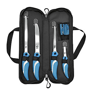 Cuda 6 Piece Fillet Knife Set | 4 Filleting Knives with Titanium Bonded Blade & Non-Slip Grips, Knife Sharpener & Prym1 Heavy Duty Case Included