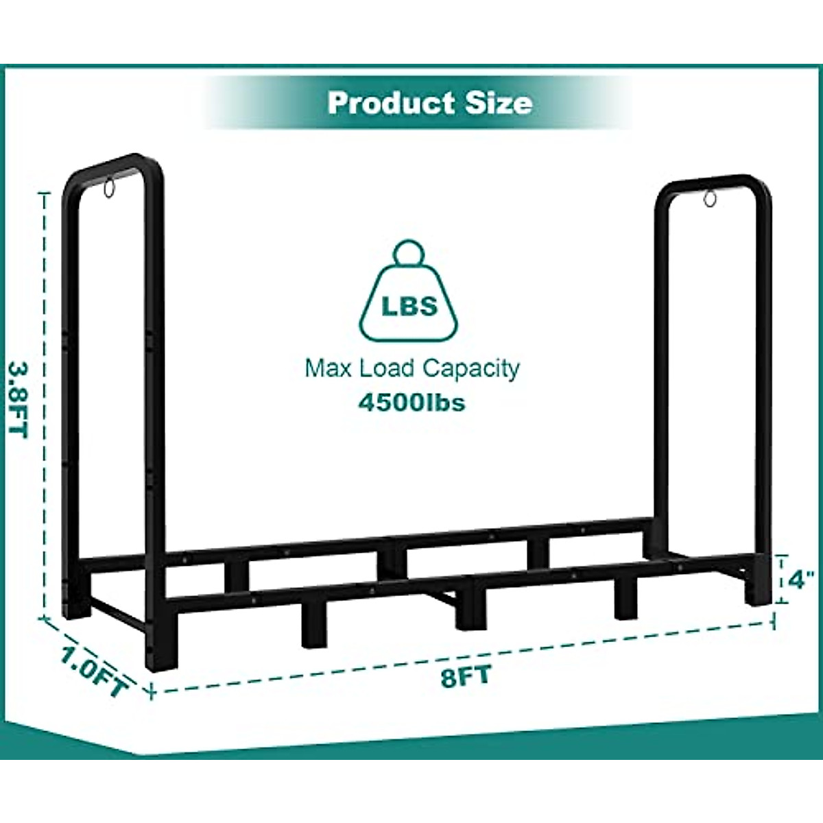 Fandature 8Ft Firewood Rack Adjustable Fireplace Wood Holder For Outdoor Indoor Storage Log-Heavy Duty Fire Log Lumber Stand Stacker, Black