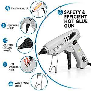 Magicfly 60/100W Hot Glue Gun Full Size with Carry Bag and 15 Pcs Hot Glue Sticks (0.43X5.9inch), Dual Power High Temp Melt Glue Gun Kit for DIY Arts Craft Projects, Home Quick Repairs, Gray