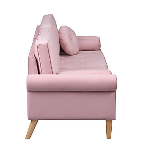 CDBBIB 77.56" Futon Sofa Couch,Mid-Century Loveseat,Corduroy Couch,Chaise Lounge Indoor,Couch and Loveseat Sets,Small Space Furniture Suitable for Living Rooms, Bedrooms, Apartments.(Pink)