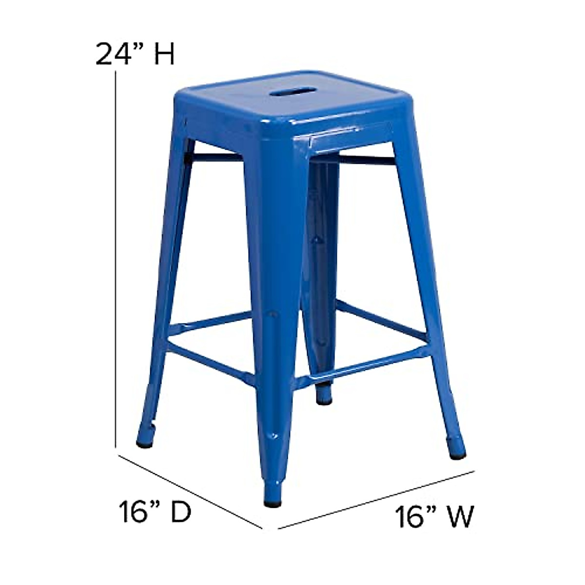 Flash Furniture Kai Commercial Grade 24" High Backless Blue Metal Indoor-Outdoor Counter Height Stool with Square Seat