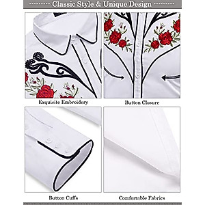 COOFANDY Men's Western Cowboy Shirt Embroidered Rose Vintage Long Sleeve Casual Button Down Shirt