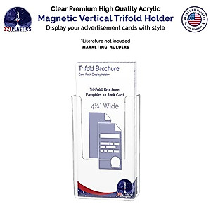 Marketing Holders Magnetic Tri Fold Holder 4 Inch Folded Printed Media Please Adheres to Metal Surfaces Clear Acrylic Maps Menus Brochures