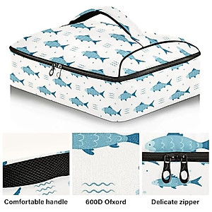 Kcldeci Insulated Thermal Food Carrier Insulated Casserole Carrier for Hot or Cold Food,Cartoon Fish Sea Life Insulated Tote Bag for Potluck Cookouts Parties Picnic,Lasagna Lugger