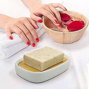 Sandstone Resin Soap Bar Dish, Bamboo Shower Soap Dish Holder Tray, Soap Organizer Draining Bar Soap Saver for Shower Bathroom Kitchen Sink
