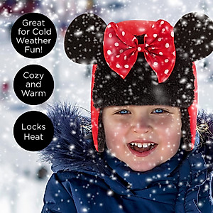 Disney baby girls Minnie Mouse Toddler Fleece Trapper Winter With Sherpa Lining and Mitten Set Beanie Hat, Minnie Mouse, 2-4T US