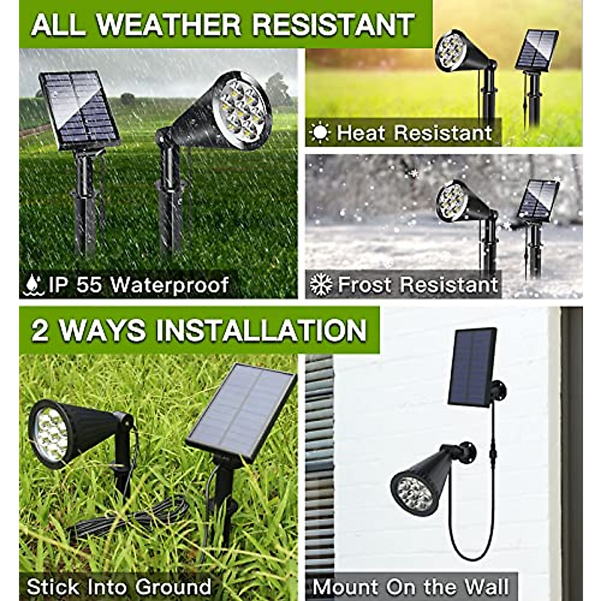 MEIHONG Solar Spot Light Outdoor with Separate Panel, Solar Uplighting Tree Lights Outdoor Solar LED Landscape Lights Dusk to Dawn, Solar Powered Accent Lights for Garden Walkway (1 Pack)