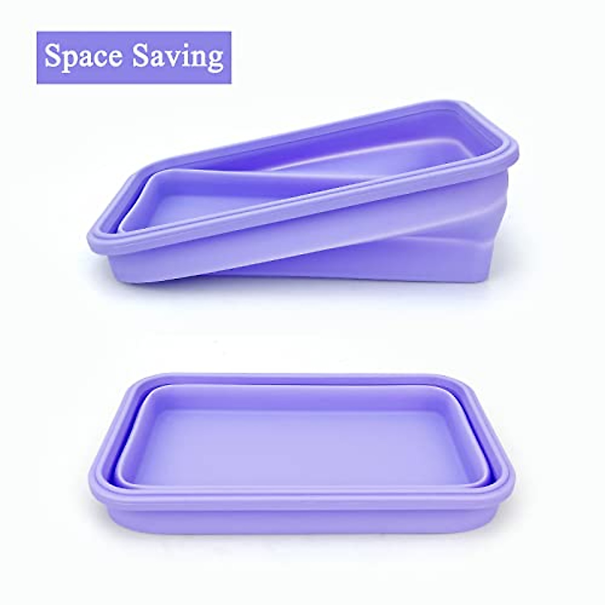 Lunbengo Purple Collapsible Sandwich Container, Silicone Lunch Container Bento Box with Plastic Lid, Microwave Safe, Camping Bowl For Meal Prep, Travel and Hiking, 40oz/1200ML