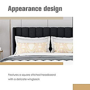 AGARTT Upholstered Platform Bed Frame Queen Size with Headboard and Footboard/Wooden Slats Support/No Box Spring Needed/Easy Assembly,Black Linen